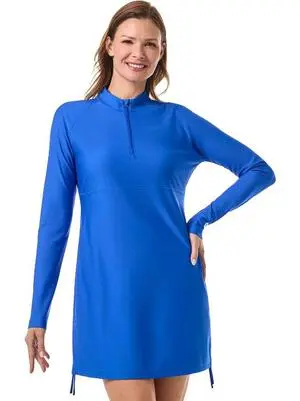 Coolibar Ruche Long Sleeve Swim Shirt Upf 50+ Sun Protection - Baja Blue