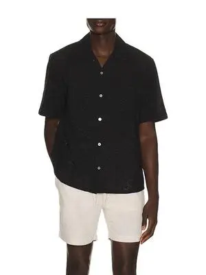 CORRIDOR Floral Eyelet Short Sleeve Shirt - Black