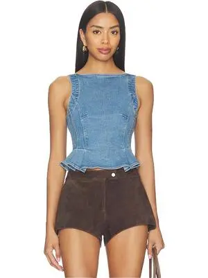 Free People Sunfaded Denim Top - Steel Blue