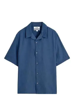 Cos Camp-collar Jacquard Shirt - Blue