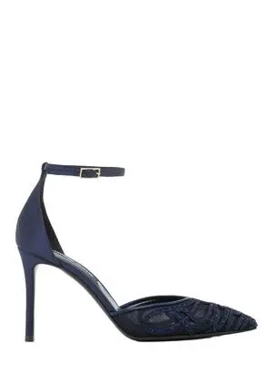 Giorgio Armani Embellished Mesh Satin Pumps With Ankle Strap - Blue