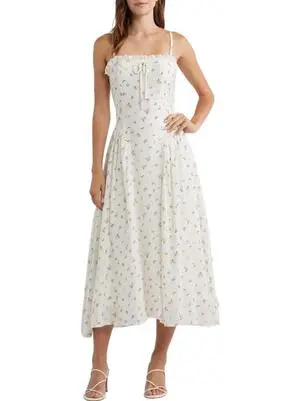 Lulus Floral Print Midi Dress - White Multi