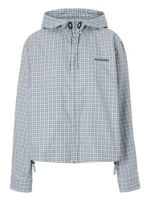 Acne Studios Checked Cotton Jacket With Logo Embroidery And Hood - Blue