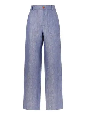GOD’S TRUE CASHMERE Linen-denim Straight-leg Trousers - Blue