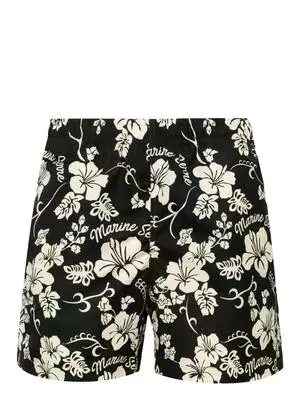 MARINE SERRE Hawaian Print Swim Shorts - Black