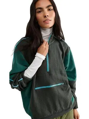 Free People FREE PEOPLE Charlie Sweatshirt Deep Emerald Combo