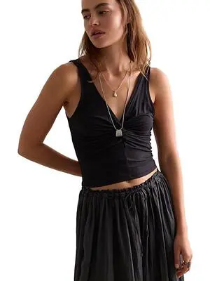 Free People Intimately Cropped V-neck Tank With Twisted Detail And Cowl Back - Black