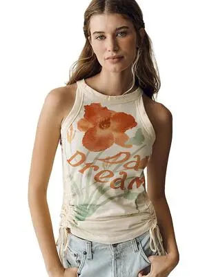 Anthropologie Cinched High Neck Tank Top - Yellow Pattern