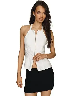 PILCRO Zip-front Halter Top - White