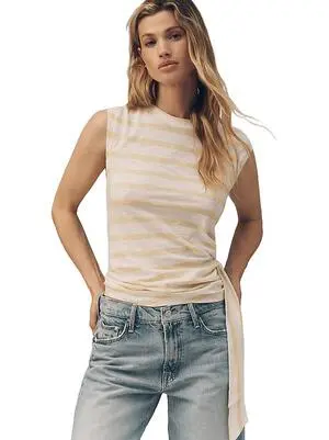 Sanctuary Side-tie Striped T-shirt Top - Yellow Stripe