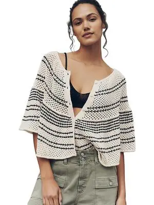 Maeve Crochet Cardigan Cape With Button Front - Ivory