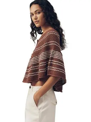 Maeve Crochet Cardigan Cape With Button Front - Taupe