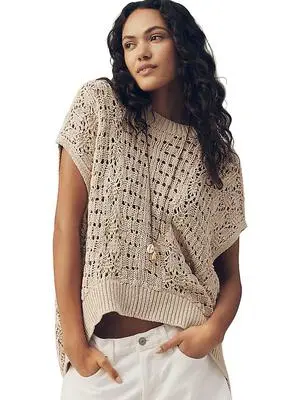 PILCRO Cotton Linen Open Stitch Pullover Sweater - Neutral