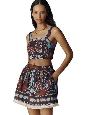Maeve Cotton Crochet-trim Mini Skirt - Brown Pattern