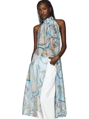 Maeve High-neck Sheer Printed Top - Blue Pattern