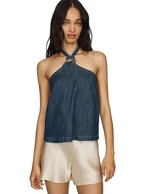PILCRO Denim Halter Top - Medium Denim