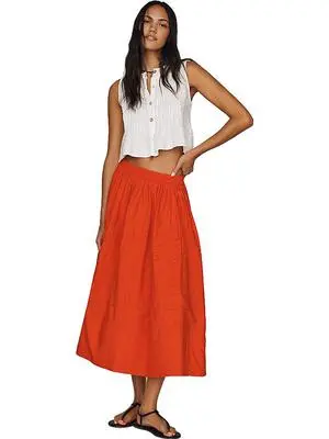 Maeve Cotton Pintuck Midi Skirt - Cherry Tomato
