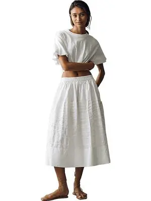 Maeve Cotton Pintuck Midi Skirt - White