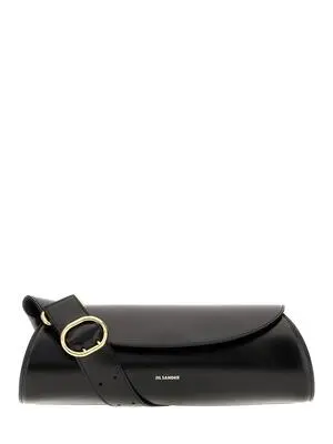 JIL SANDER Black Leather Clutch Bag With Gold Tone Hardware - Multicolor