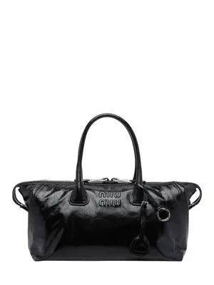 Miu Miu Shiny Finish Calf Leather Shoulder Bag - Black