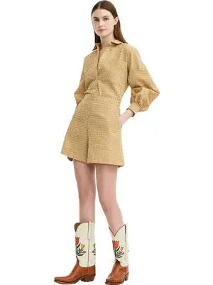 Lela Rose Checked Seersucker A-line Shorts - Neutral