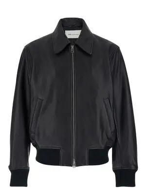 Ami Leather Jacket With Zip Closure - Multicolor