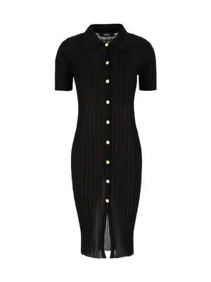 Versace Ribbed Button-front Dress With Gold Tone Medusa Buttons - Multicolor