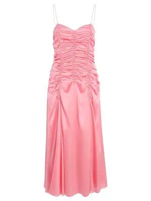 Khaite Raina Ruched Sweetheart Neckline Silk Charmeuse Dress - Azalea