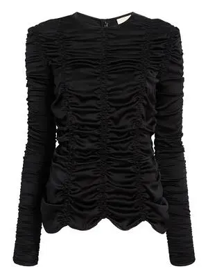 Khaite Rory Ruched Silk Charmeuse Long Sleeve Top - Black