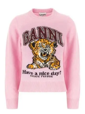 GANNI Have A Nice Day!" Tiger Graphic Knitwear - Multicolor