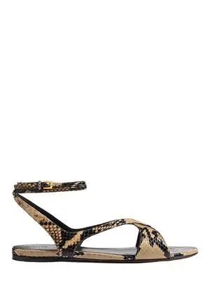 Khaite Liria Ankle Strap Flat Sandal In Python-embossed - Taupe