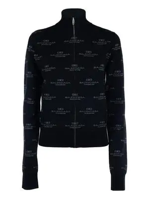 Balenciaga Zip Up Knitwear With All-over Logo Print - Multicolor