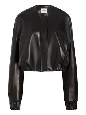 Khaite Leather Cropped Bomber Jacket - Black