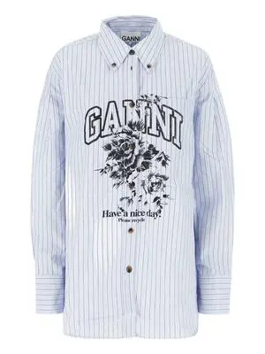 GANNI Striped Button-up Shirt With Graphic Print - Multicolor