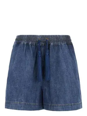 Valentino Garavani Denim Shorts With Drawstring And Logo Detail - Multicolor