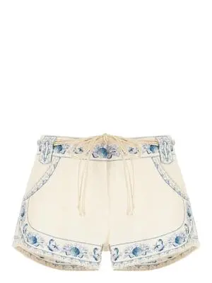 Zimmermann Embroidered Linen Shorts - Multicolor