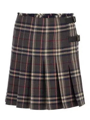 Burberry Tartan Pleated Skirt With Buckle Detail - Multicolor