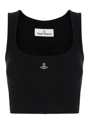 VIVIENNE WESTWOOD Ribbed Cropped Top With Orb Embroidery - Multicolor