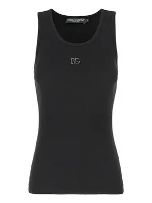Dolce & Gabbana Ribbed Tank Top With Embellished Logo - Multicolor