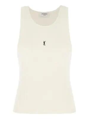 Saint Laurent Ribbed Tank Top With Logo Detail - Multicolor