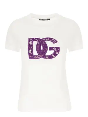 Dolce & Gabbana T-shirt With Lace Dg Logo - Multicolor