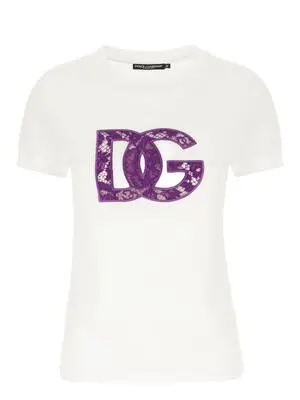 Dolce & Gabbana T-shirt With Lace Dg Logo - Multicolor