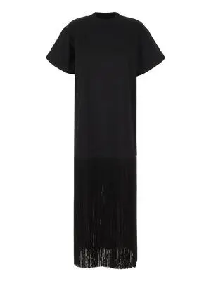 Alaïa Black T-shirt With Fringe Detail - Multicolor