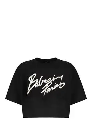 BALMAIN BALMAIN Graphic Cropped T-Shirt