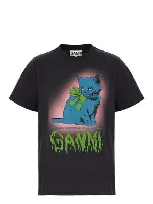 GANNI Graphic Print Cotton T-shirt - Multicolor