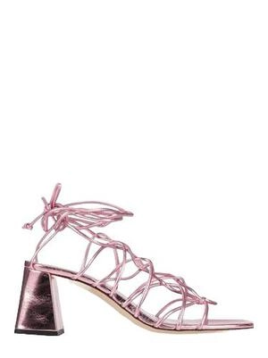 By Far Leather Metallic Sandals With Block Heel - Fuchsia