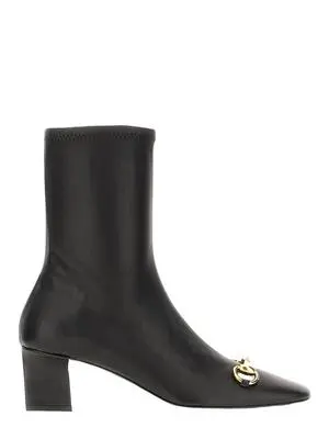 Gucci Black Leather Ankle Boots With Horsebit Detail - Multicolor