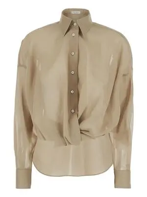 Brunello Cucinelli BRUNELLO CUCINELLI Beige Cotton Draped Shirt Multicolor