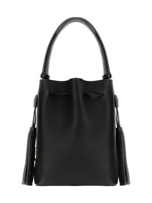 Valentino Garavani Black Leather Bucket Bag With Drawstring And Tassels - Multicolor