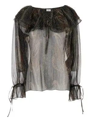 SAINT LAURENT SAINT LAURENT Off-Shoulder Blouse With Drawstring Poet Sleeves In Silk Blend